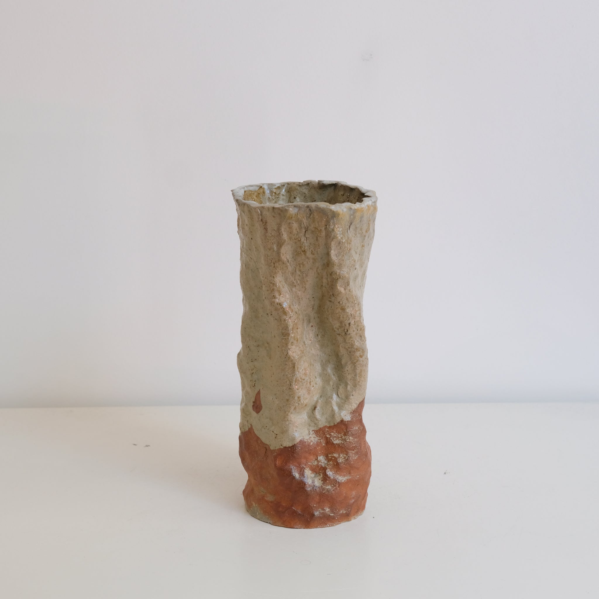 Tube 05 vase in stoneware H 24 cm wood firing - shades of yellow by ...